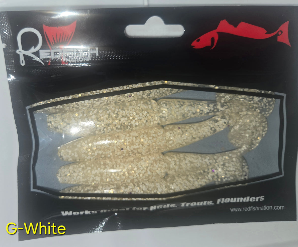 Redfish Nation 4" Split Body Paddle Tail Soft Plastic Lure - White Gli